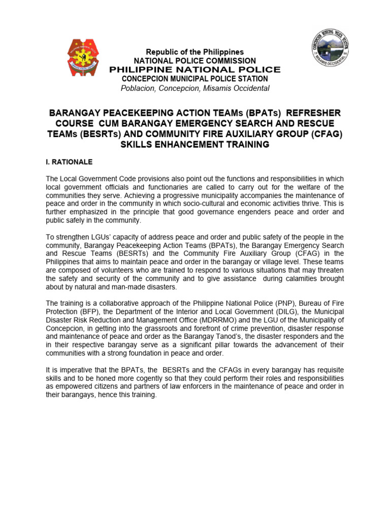 Concepcion BPAT, EQRT, & CFAG Training Design | PDF