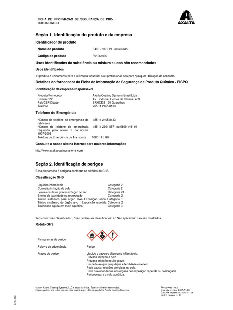 Ficha de Segurança do Catalisador F496 | PDF