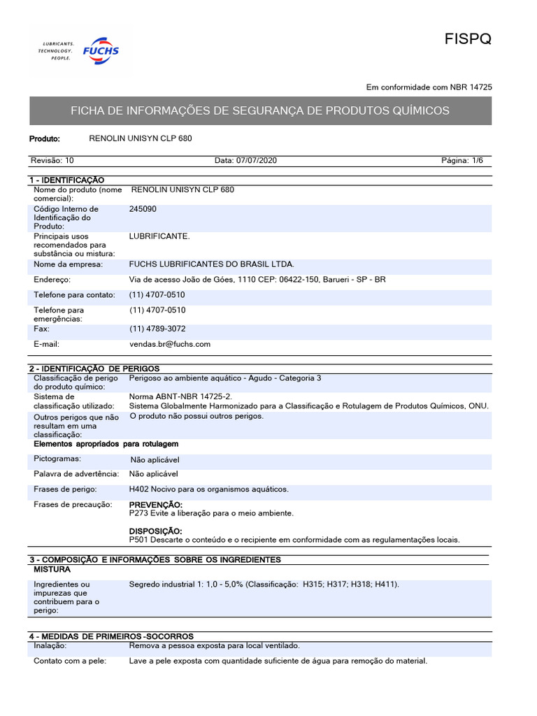 Renolin Unisyn CLP 680 - Fispq Ghs | PDF
