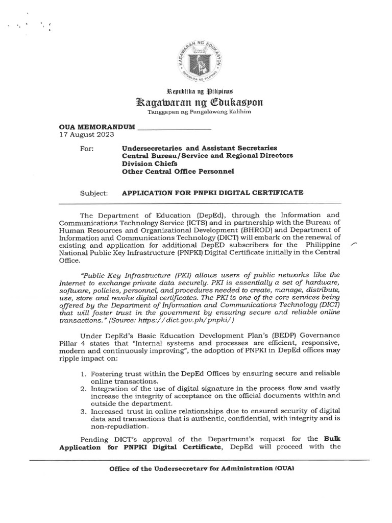 Signed Application PNPKI Digital Certification 24august2023 | PDF