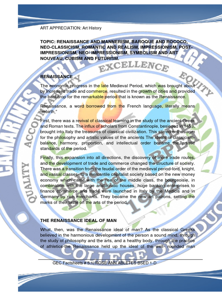 Factsheet 5.1 - Art History | PDF