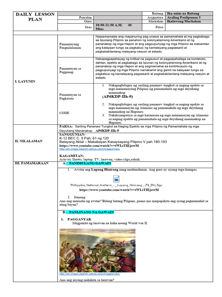 Lesson Plan in AP 4 | PDF