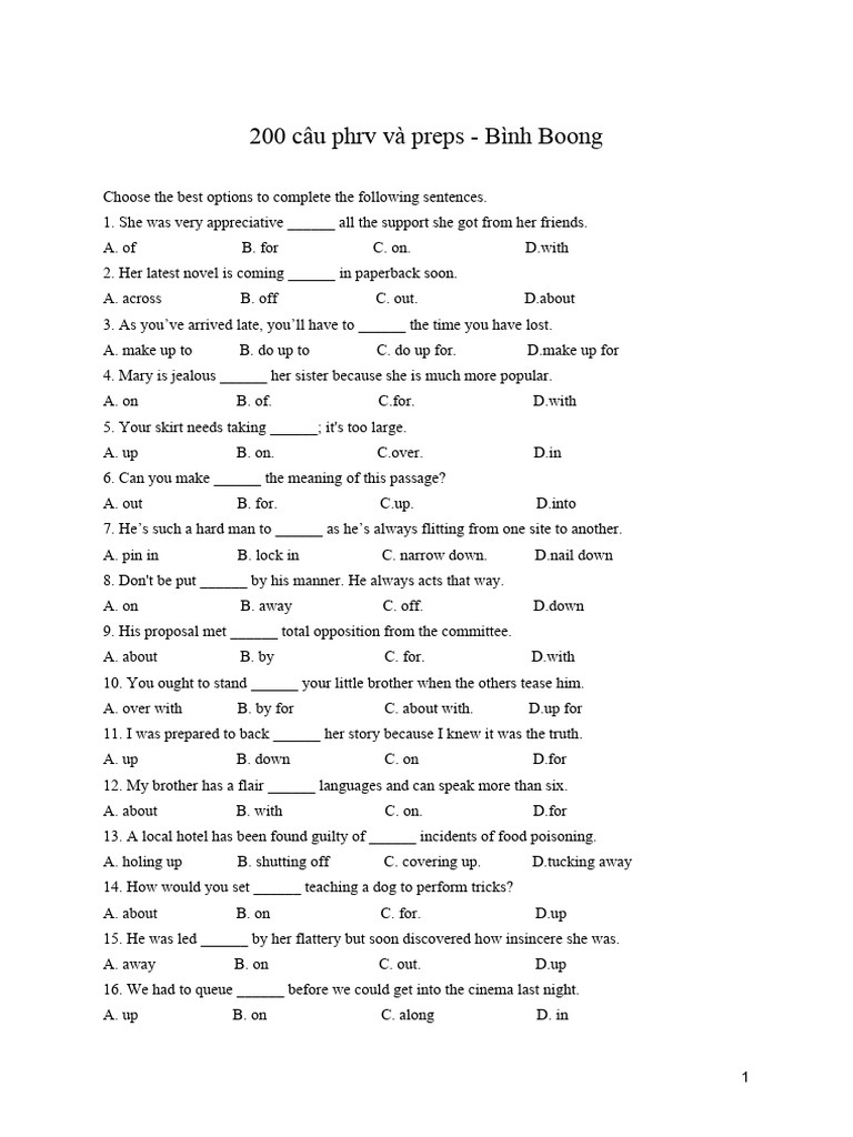 English Phrasal Verbs Quiz | PDF