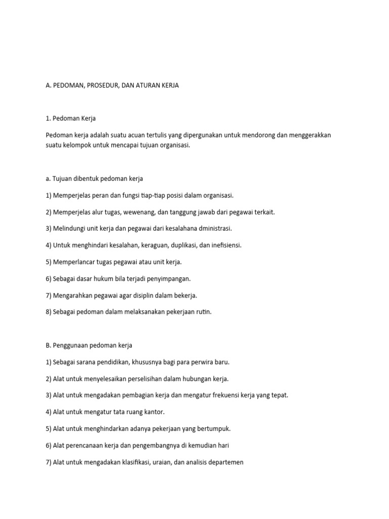 Pedoman dan Aturan Kerja di Organisasi | PDF | Karier & Perkembangan ...