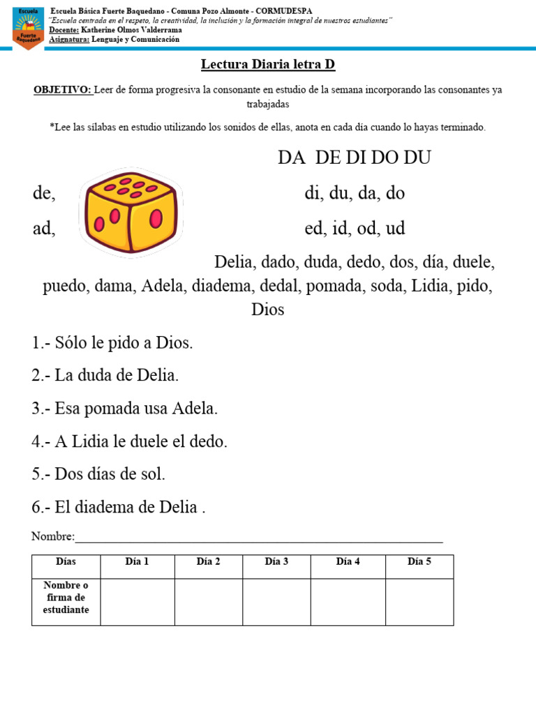 Lectura Progresiva: Consonante D | PDF