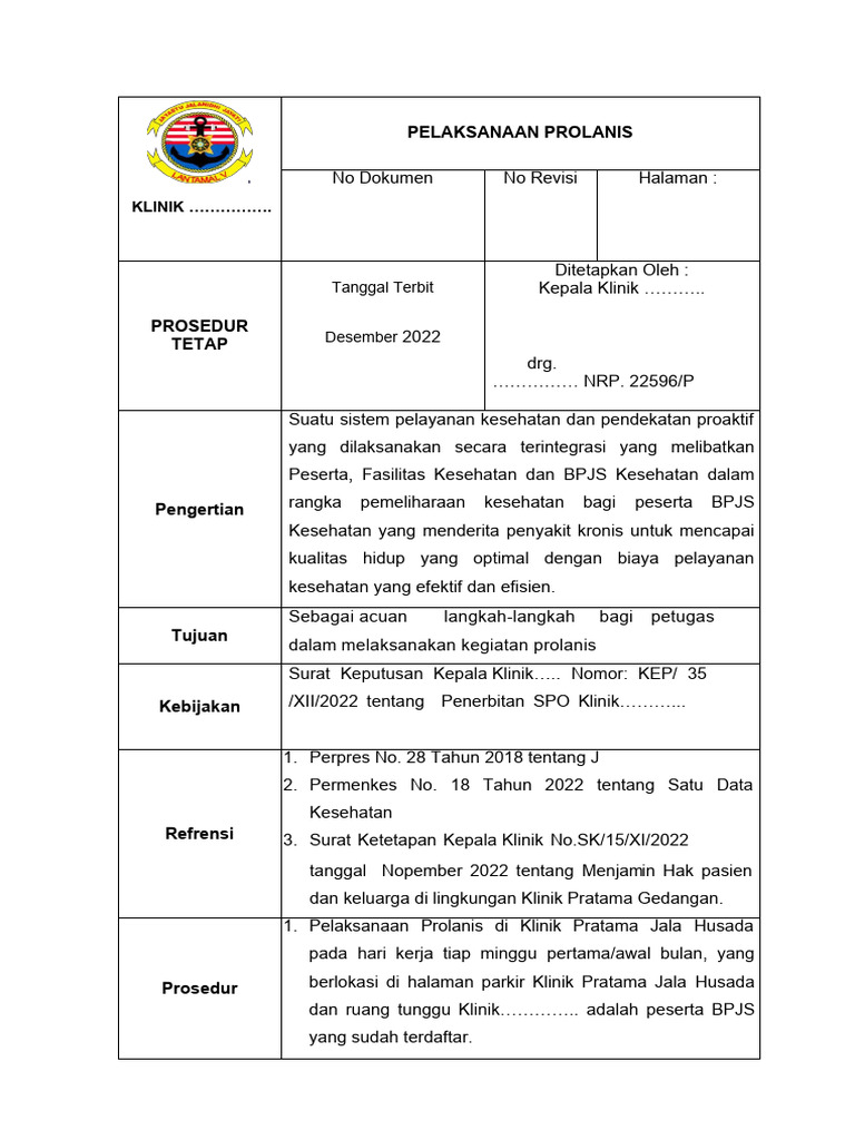Spo Pelaksanaan Prolanis | PDF