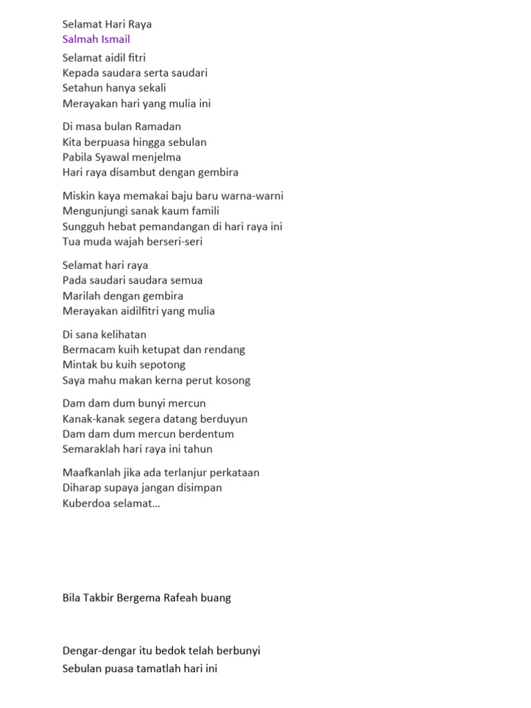 Selamat Hari Raya KORD DAN LIRIK | PDF