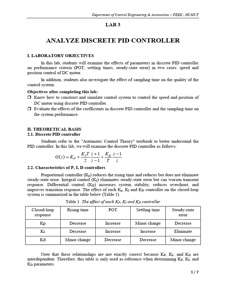 Lab 3 - Analyze Discrete PID Controller | PDF | Control Theory | Computing Lab 3 - Analyze Discrete PID Controller | PDF | Control Theory | Computing