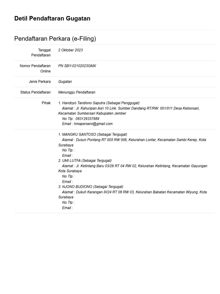 E-Filing Pendaftaran Handoyo | PDF