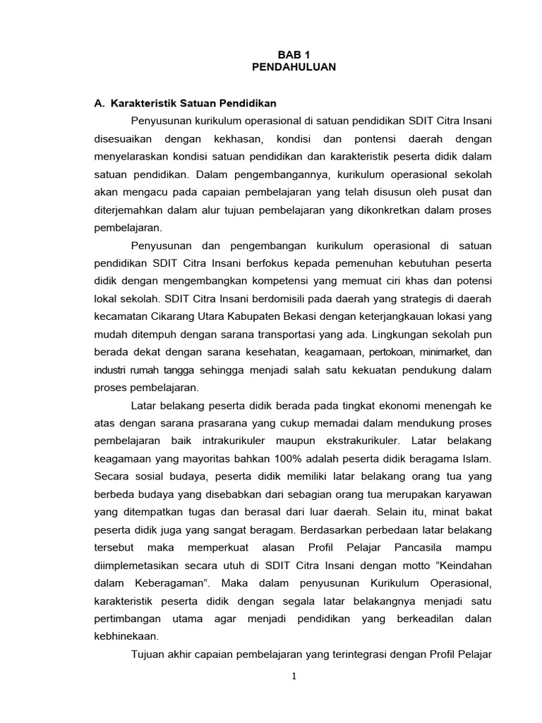 Kurikulum Operasional SDIT Citra Insani | PDF