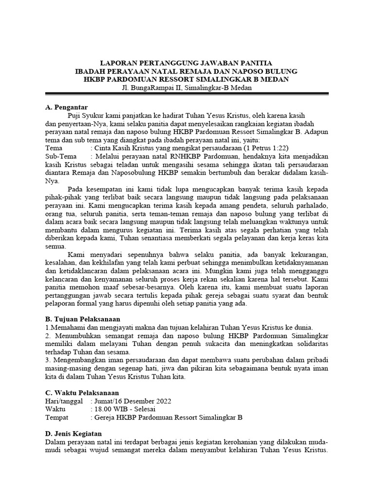 Laporan Pertanggung Jawaban Panitia Perayaan Natal Remaja Dan Naposo ... Laporan Pertanggung Jawaban Panitia Perayaan Natal Remaja Dan Naposo ...