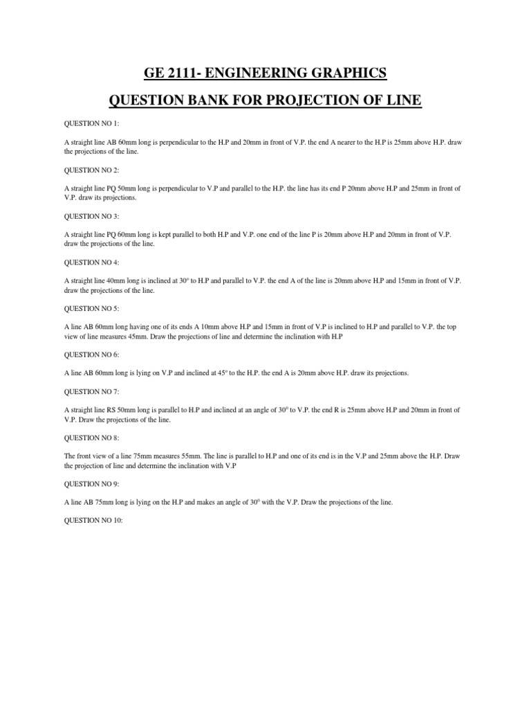 Engineering Graphics Question Bank | PDF