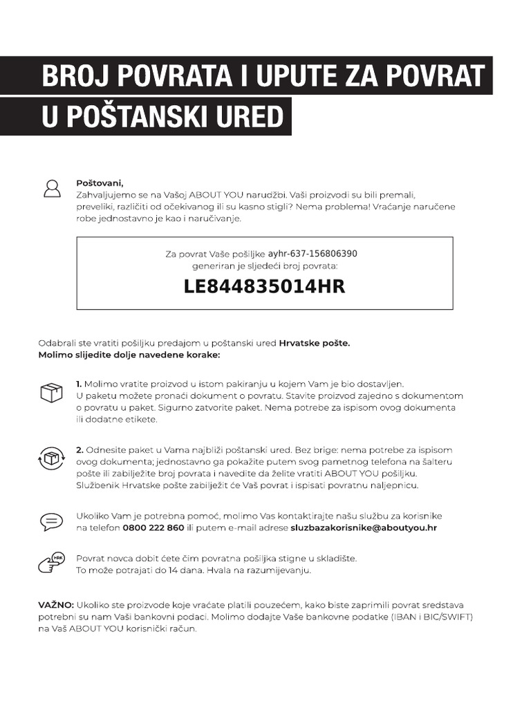 Upute o Povratu PDF | PDF