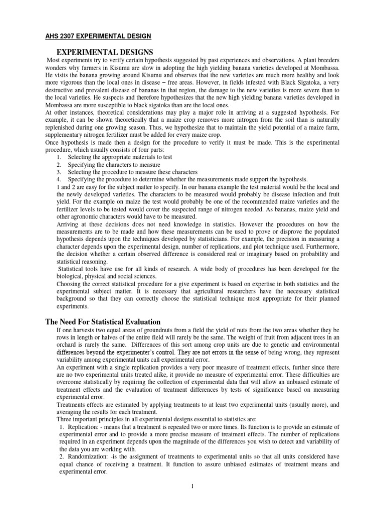 Printed AHS 2307 Experimental Design Notes | PDF | Self-Improvement