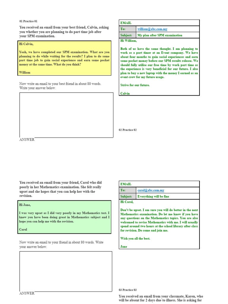 Email Writing Practices for SPM | PDF