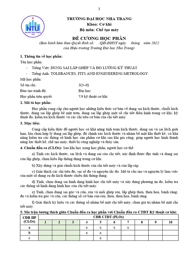 36. ĐCHP Dung sai lắp ghép và Đo lường kỹ thuật (KTCK) | PDF