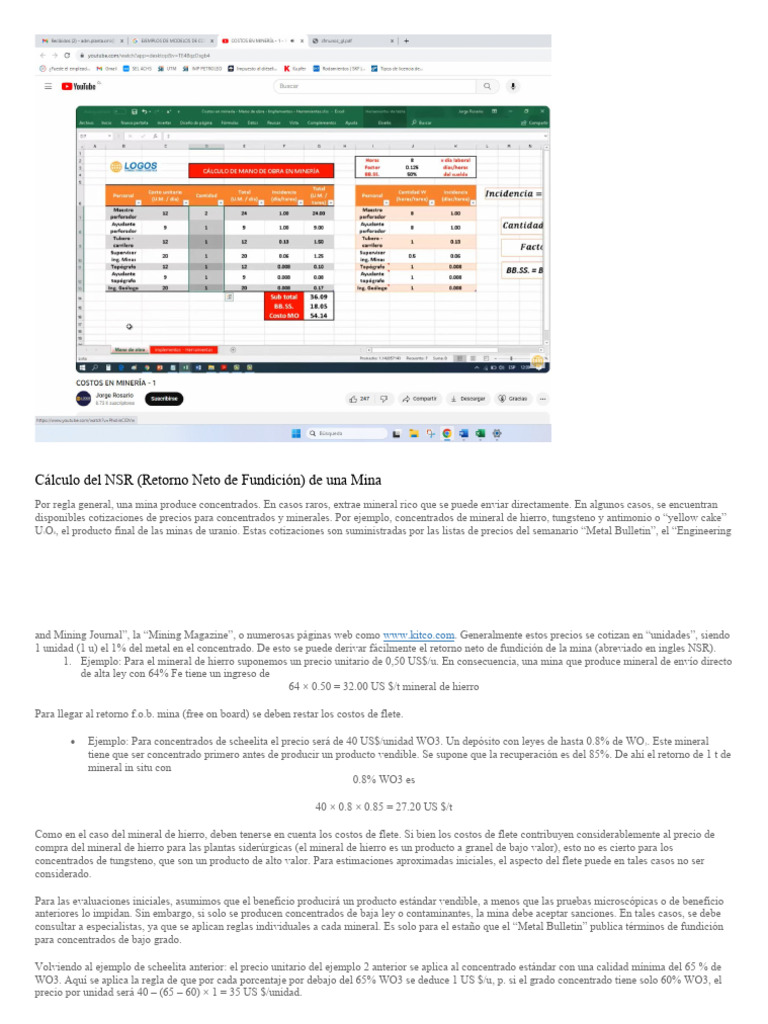 Cálculo Del NSR (Retorno Neto de Fundición) de Una Mina | PDF | Rieles | Sector secundario de la ...