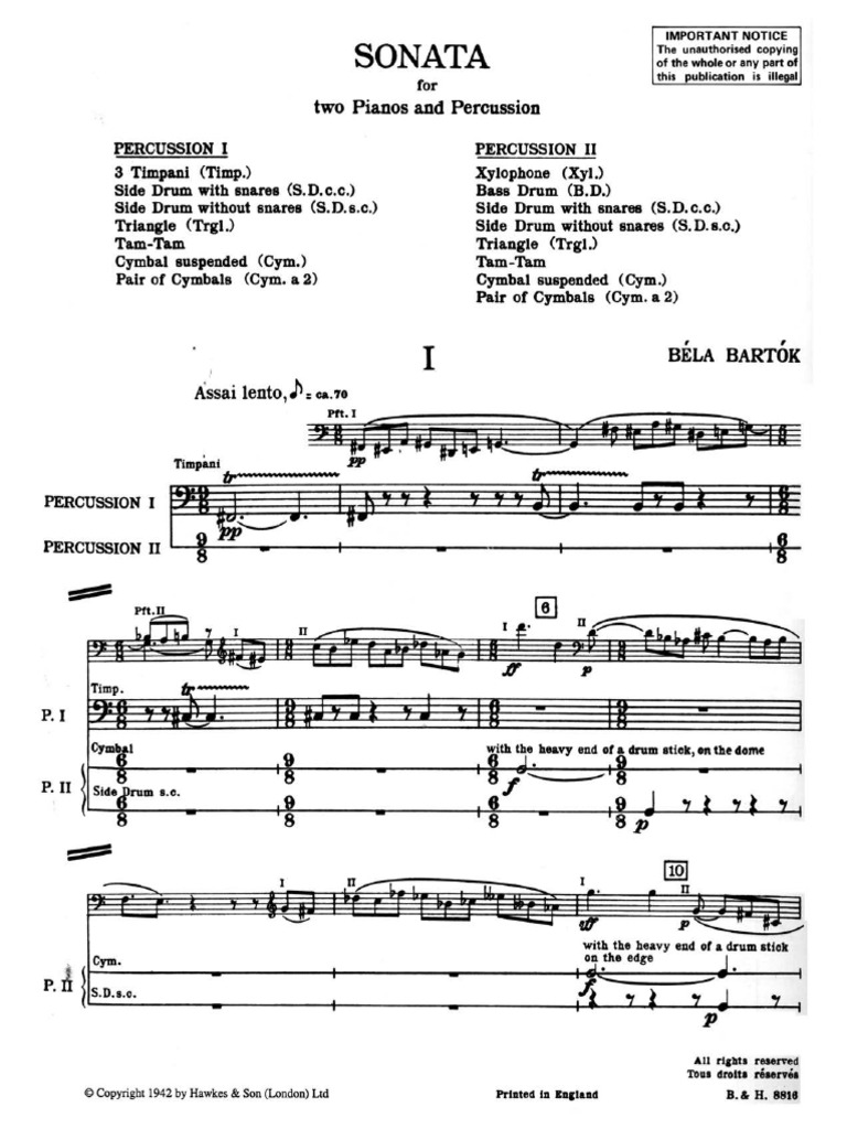Bartok - Sonata For Two Pianos and Percussion | PDF