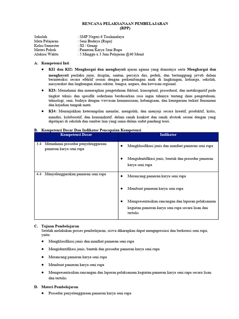RPP 4 Seni Rupa | PDF