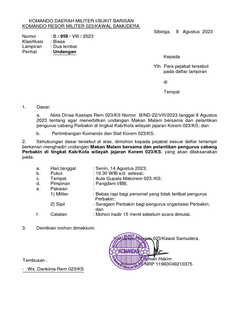 Und Pelantikan Pengurus Cab Perbakin Jaj Korem 023 | PDF