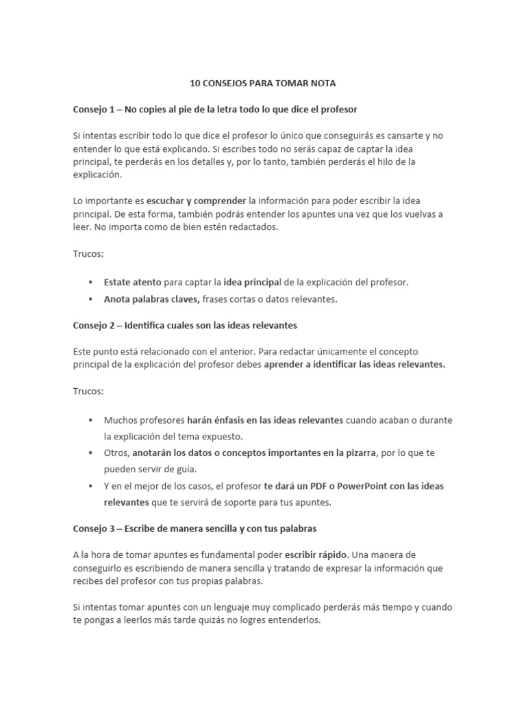 10 Consejos para Tomar Nota | PDF | Información