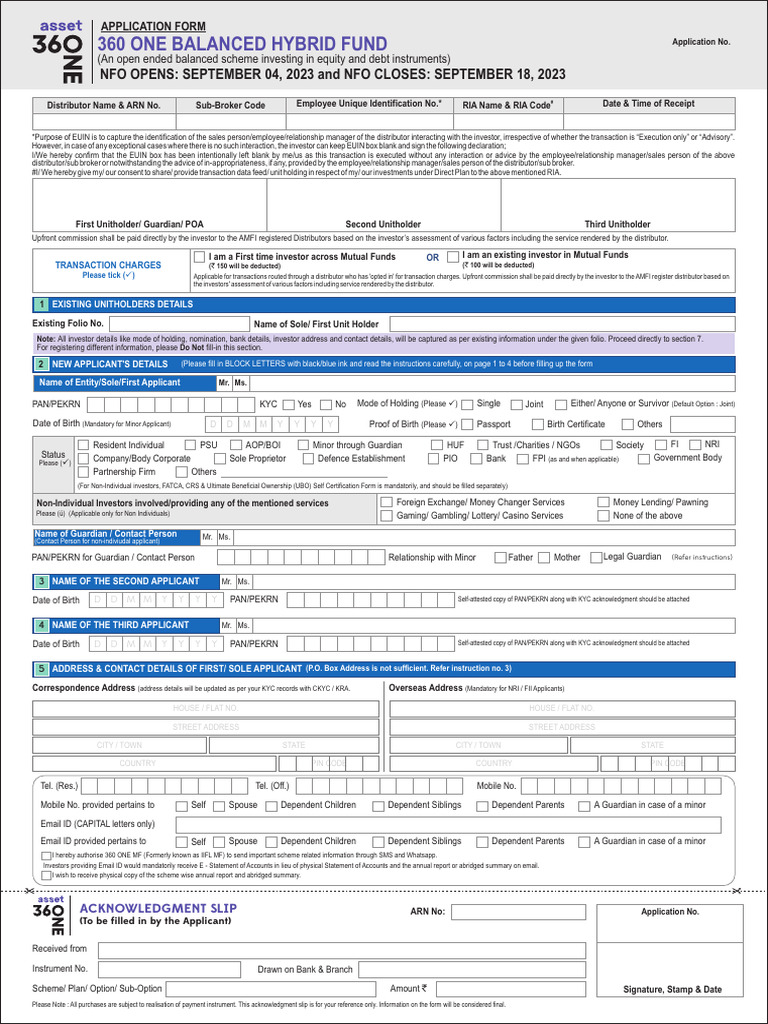One Balanced Hybrid Fund NFO App Form With SIP | PDF | Debit Card | Cheque