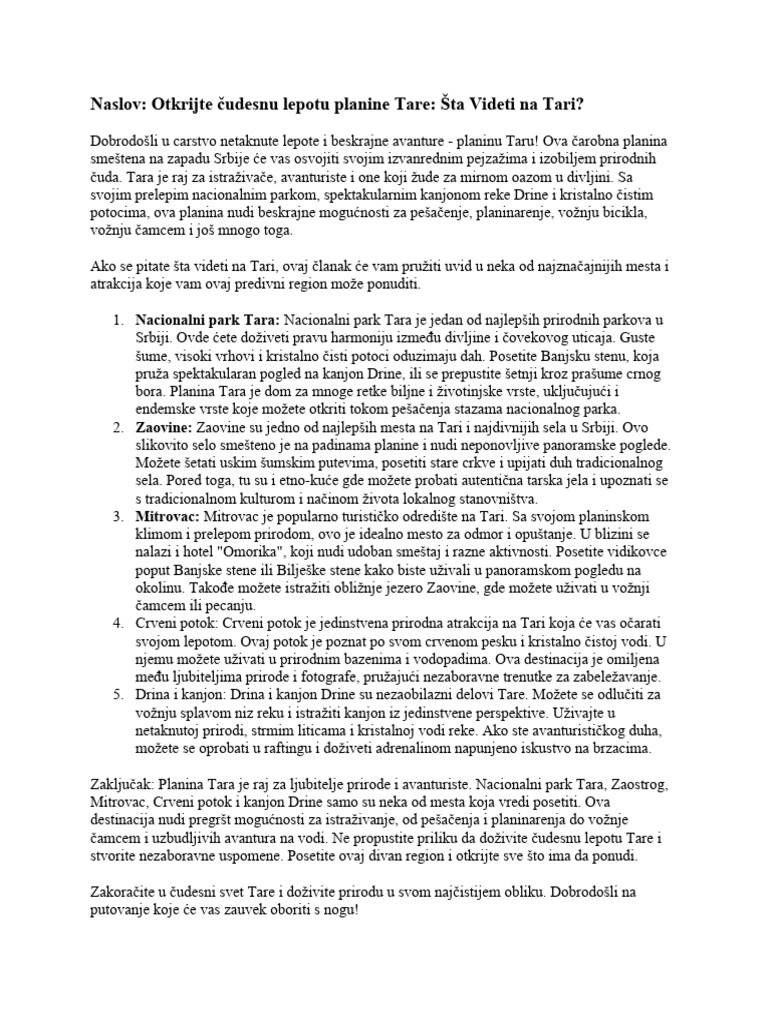 Šta Videti Na Tari | PDF