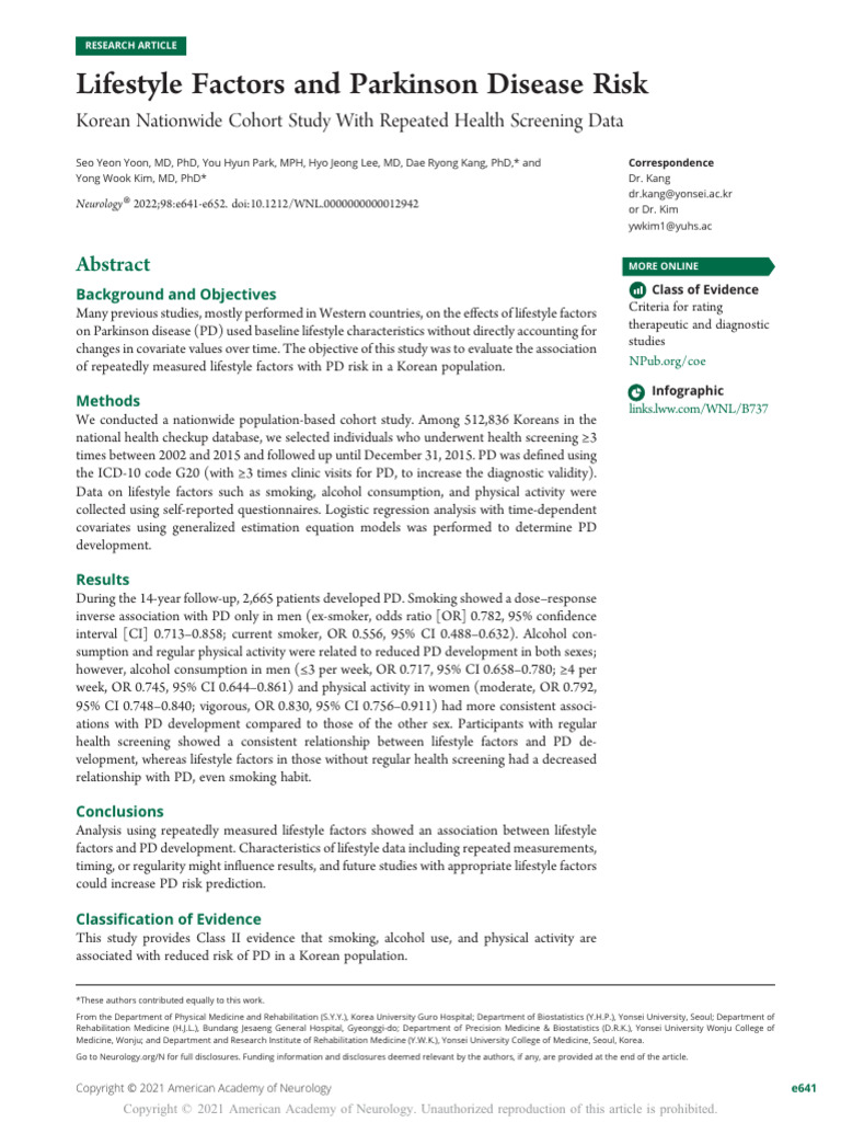 E641 Full | PDF | Cohort Study | Parkinson's Disease