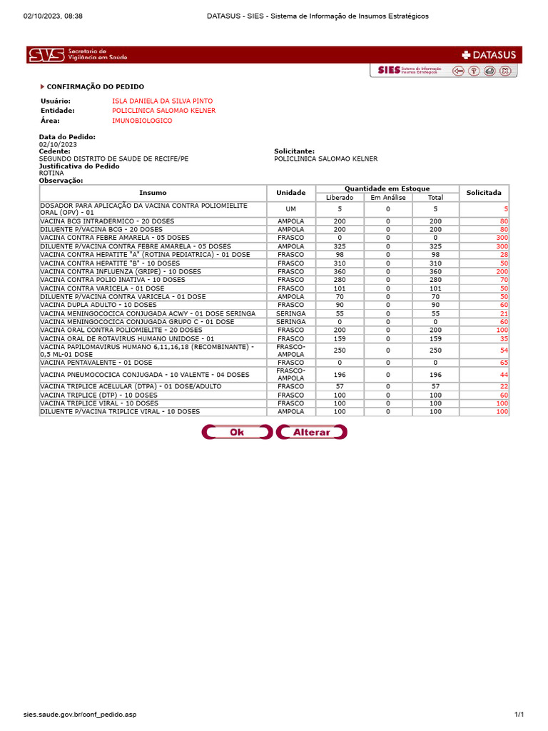 DATASUS - SIES - Sistema de Informação de Insumos Estratégicos | PDF