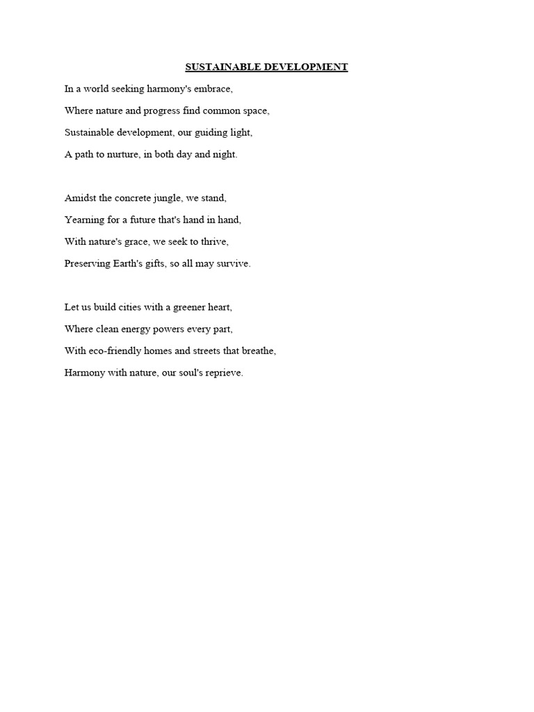 Sustainable Development Poem-Ankush Agarwal 12 C | PDF