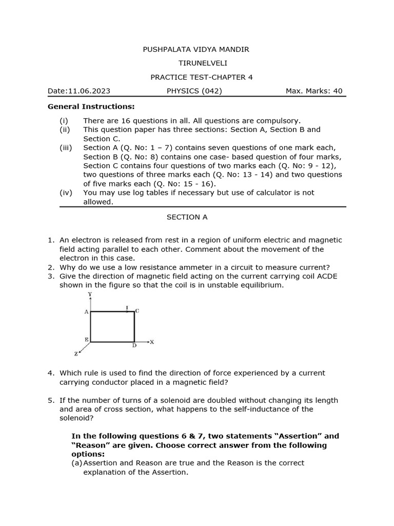 PT1 Xii Phy CH4 | PDF