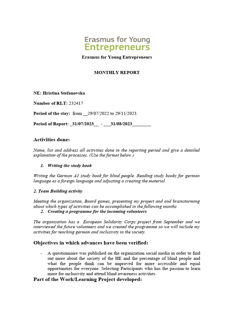 NE Monthly Report Template | PDF