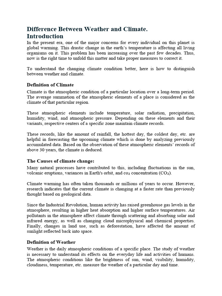 Difference Between Weather and Climate | PDF