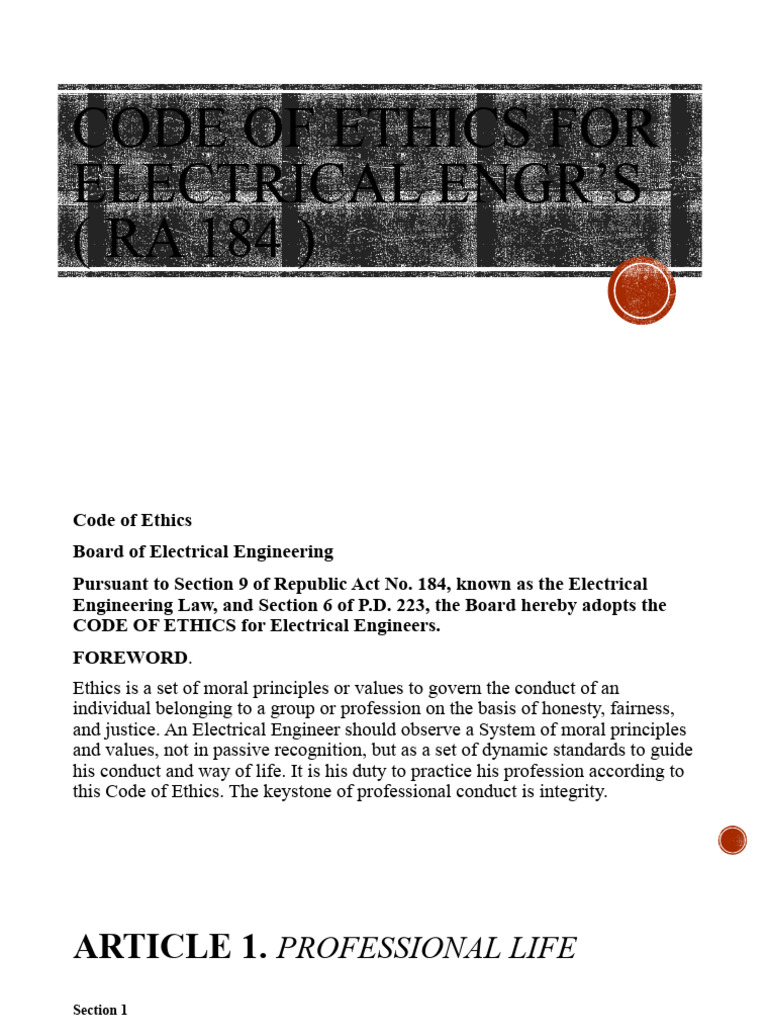 Code of Ethics For Electrical Engrs | PDF