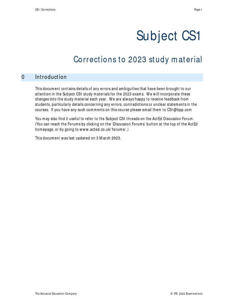 CS1 Corrections 2023 3 March 2023 | PDF