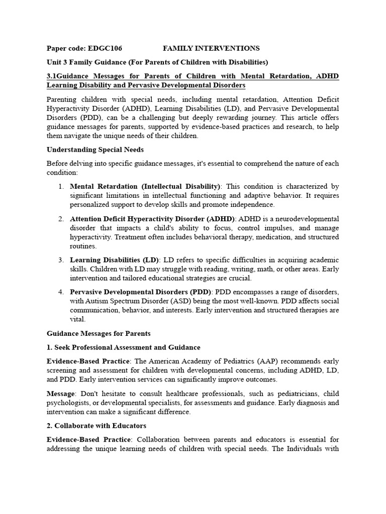Family Guidance for Special Needs Parents | PDF