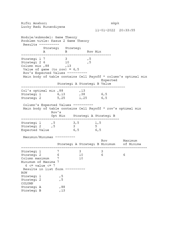 Kasus 2 Game Theory | PDF