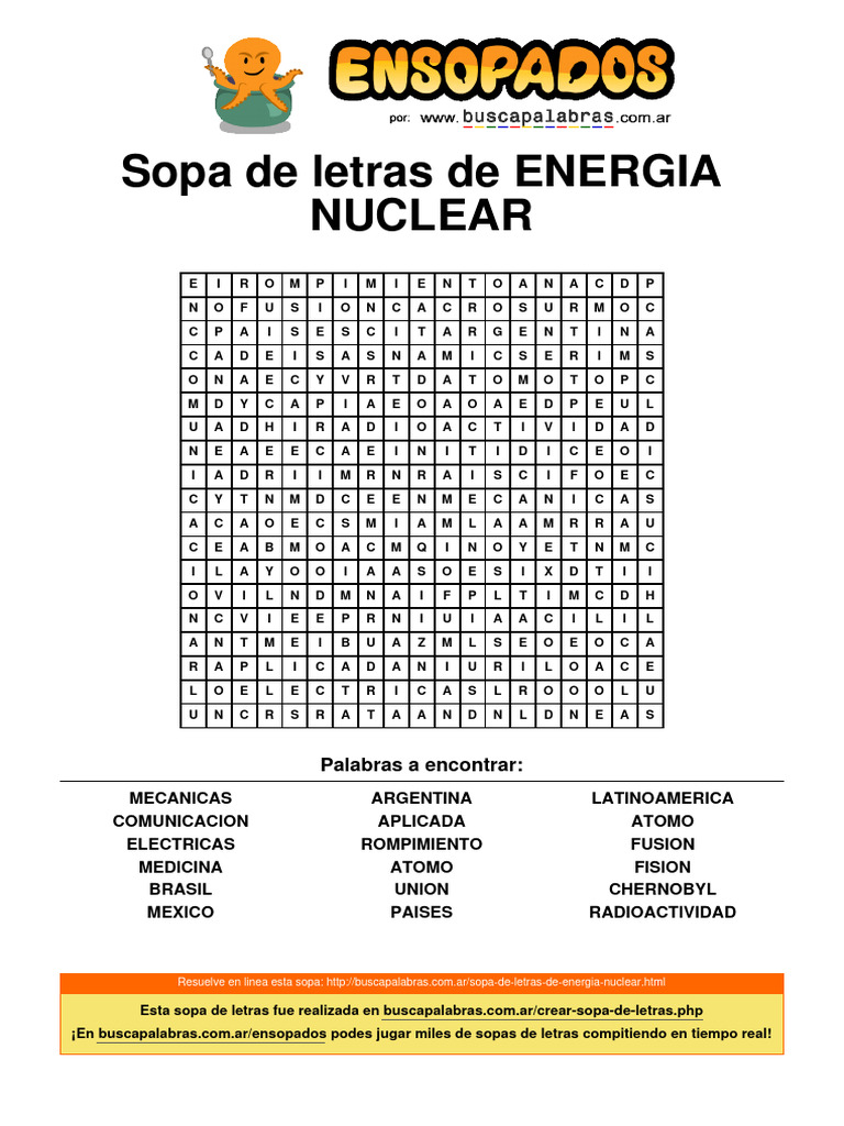Sopa de Letras: Energía Nuclear | PDF | Radioactividad | Física