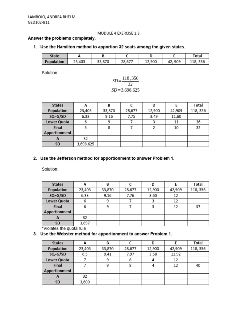 Module 4 Exercise 1.3 | PDF | Apportionment (Politics) | Elections