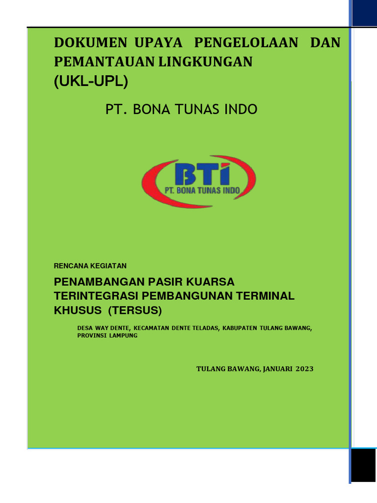 UKL UPL Tambang Pasir Terintegrasi Tersus PT BTI | PDF