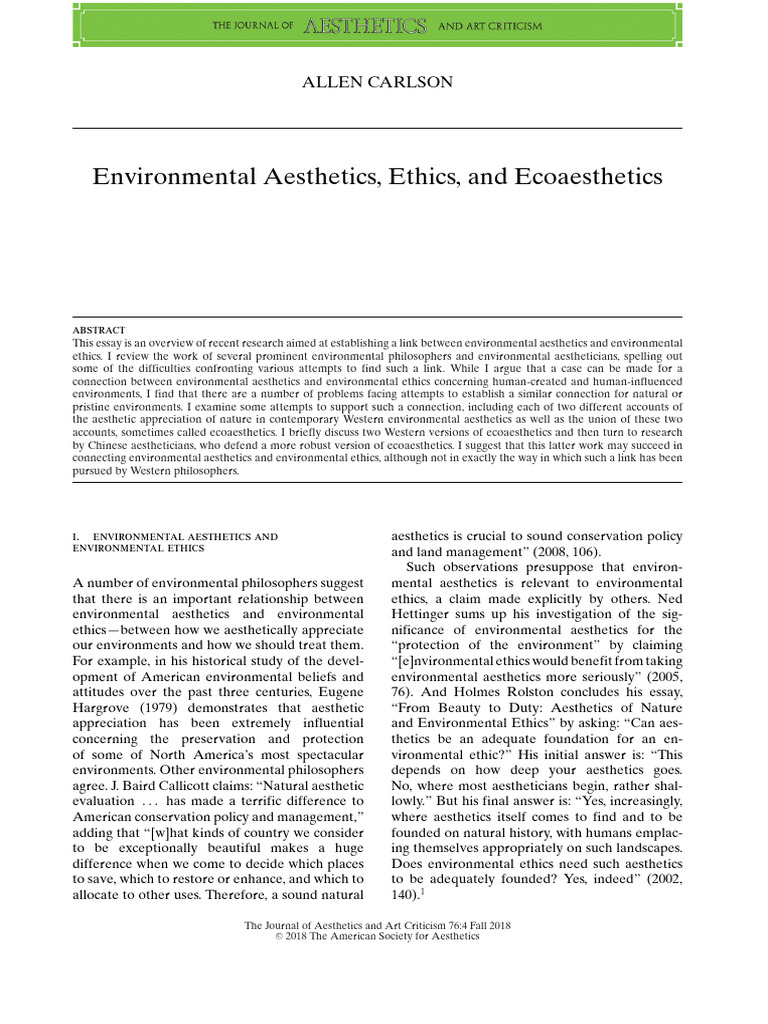 Carlson, Allen - Environmental Aesthetics, Ethics, and Ecoaesthetics ...