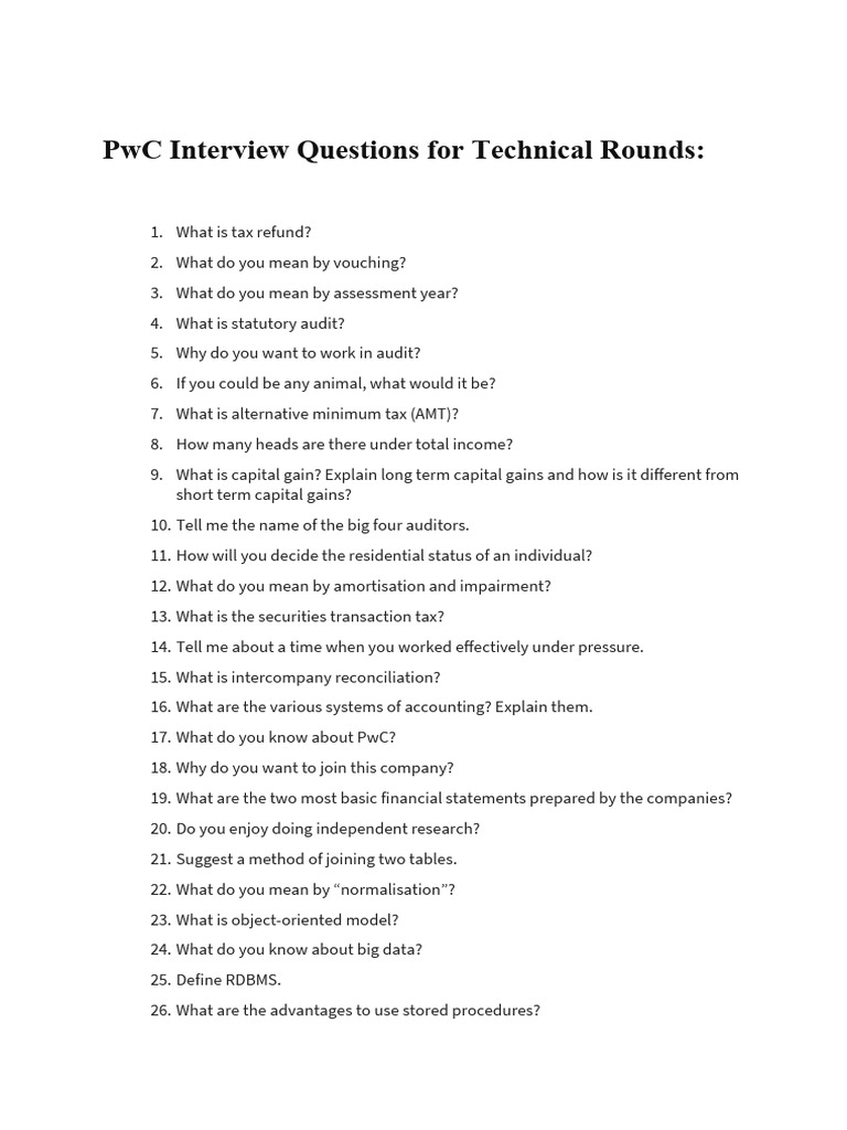 PWC Interview Questions | PDF