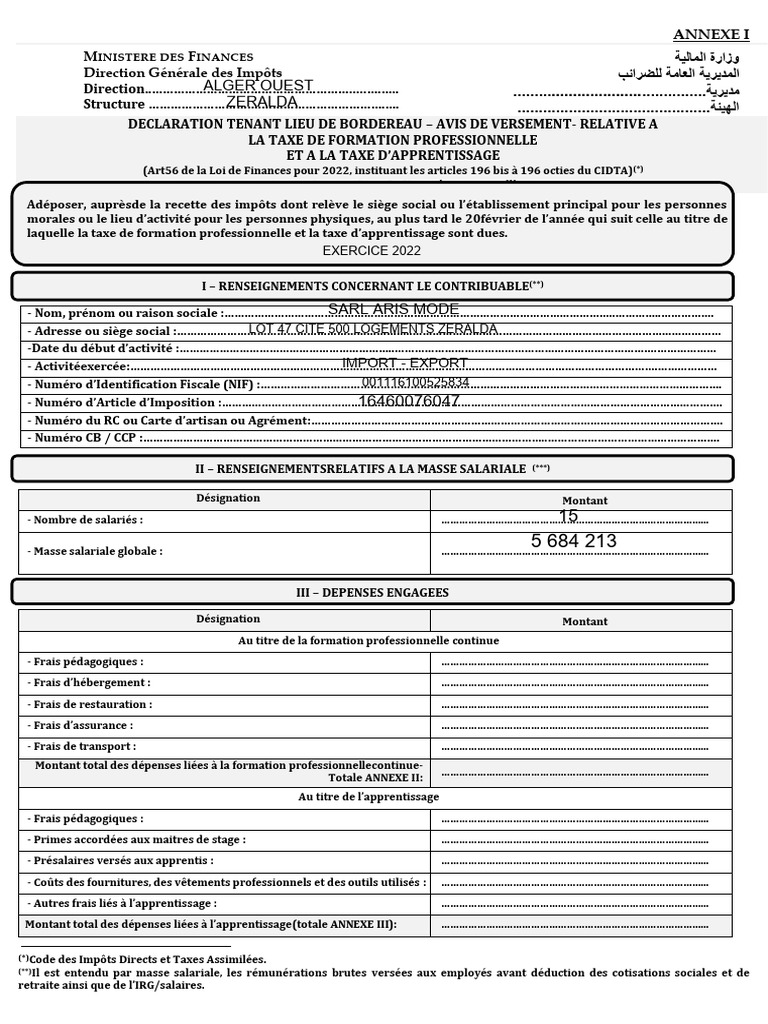 Formulaires de La Taxe Formation Professionnelle 20-02-2023.PDF ...