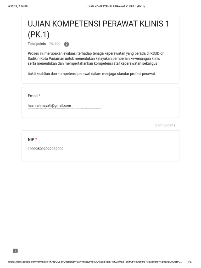 Ujian Kompetensi Perawat Klinis 1 (PK.1) | PDF