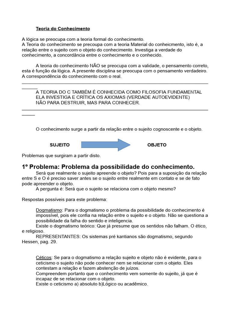 Teoria Do Conhecimento | PDF | Conhecimento | Verdade