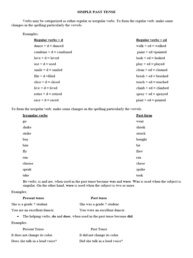 Simple Past Tense (G7M4Q1) | PDF | Grammatical Tense | Verb