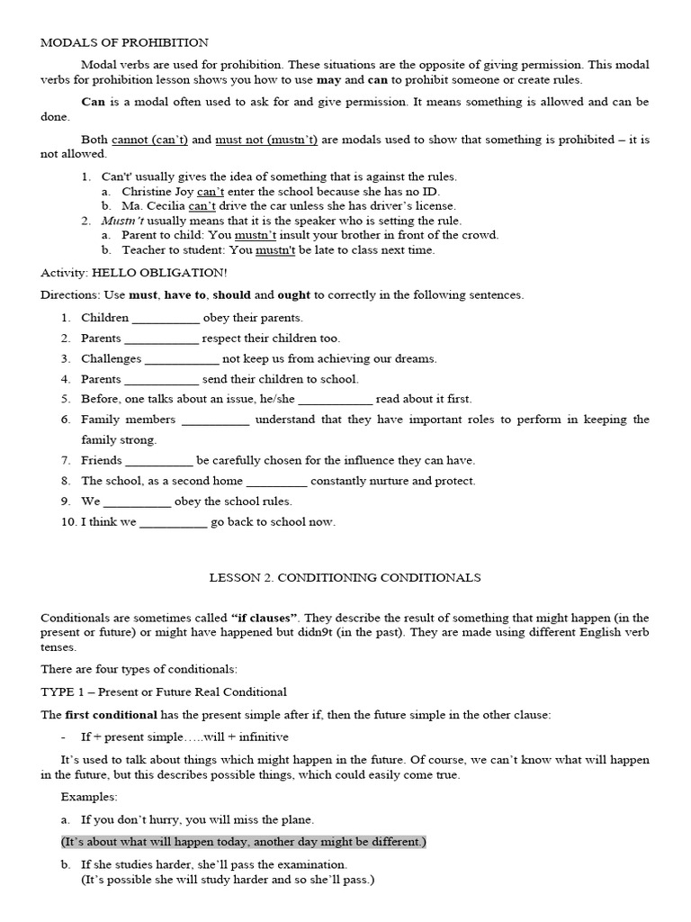 Modal Verbs: Prohibition & Conditionals | PDF