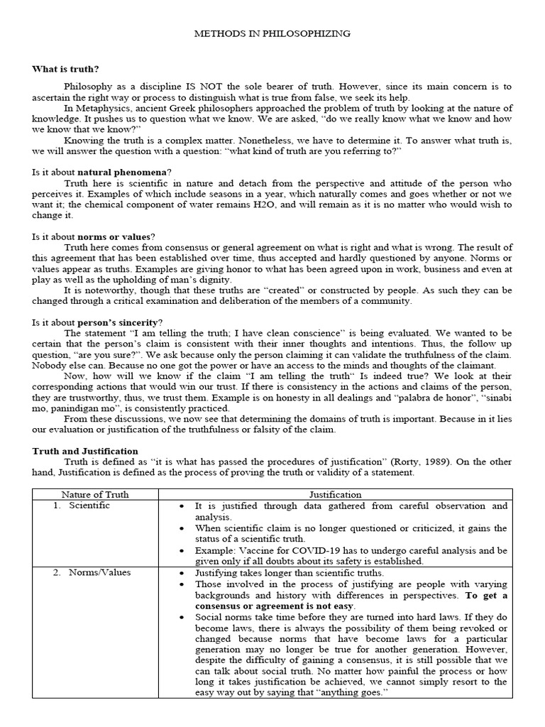 METHODS IN PHILOSOPHIZING (PhiloM3Q1) | PDF | Phenomenology (Philosophy ...