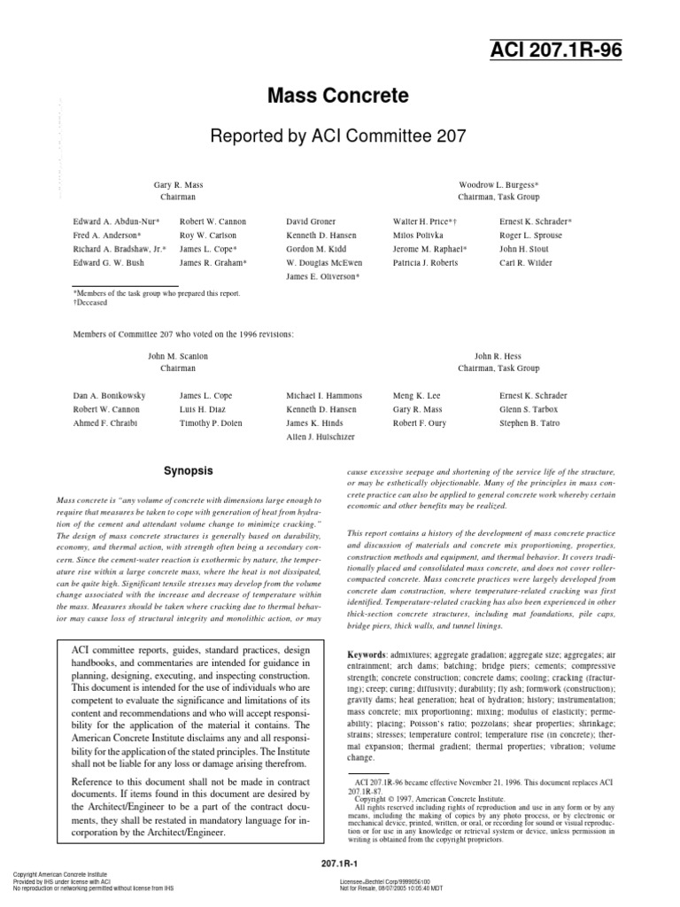 ACI - 207.1R - Mass Concrete | PDF