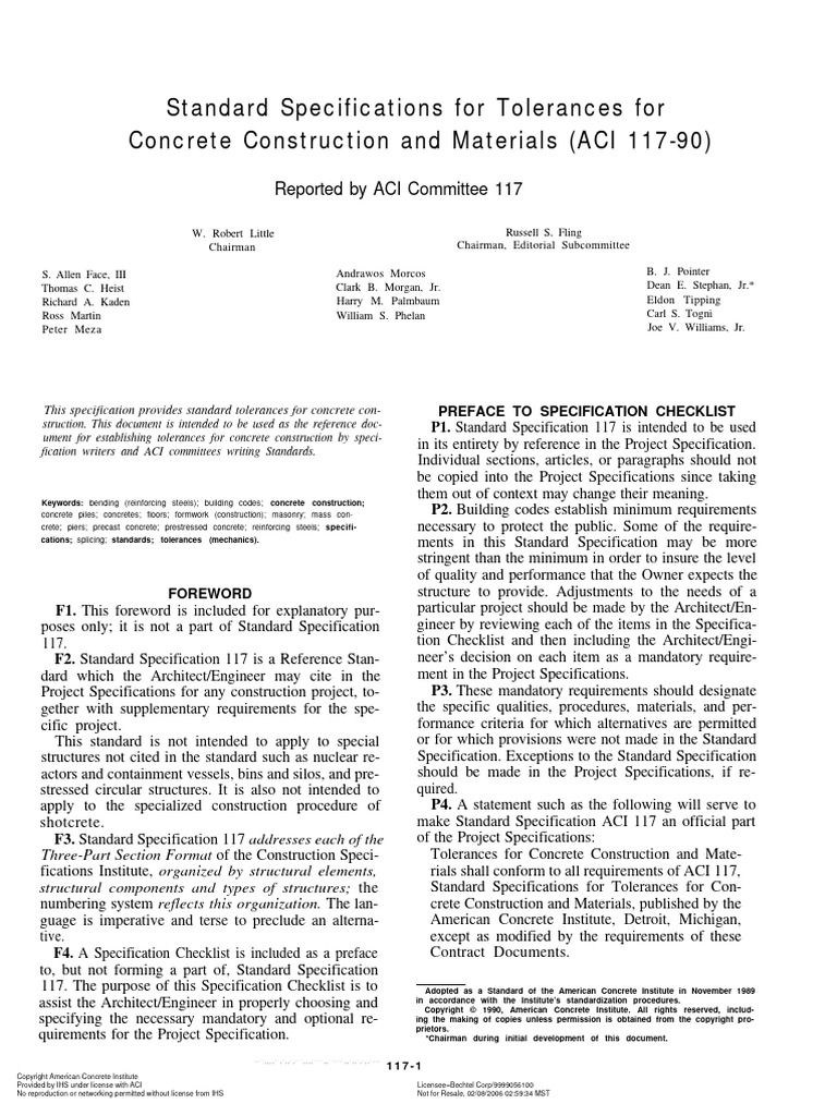 ACI 117 Tolerances | PDF